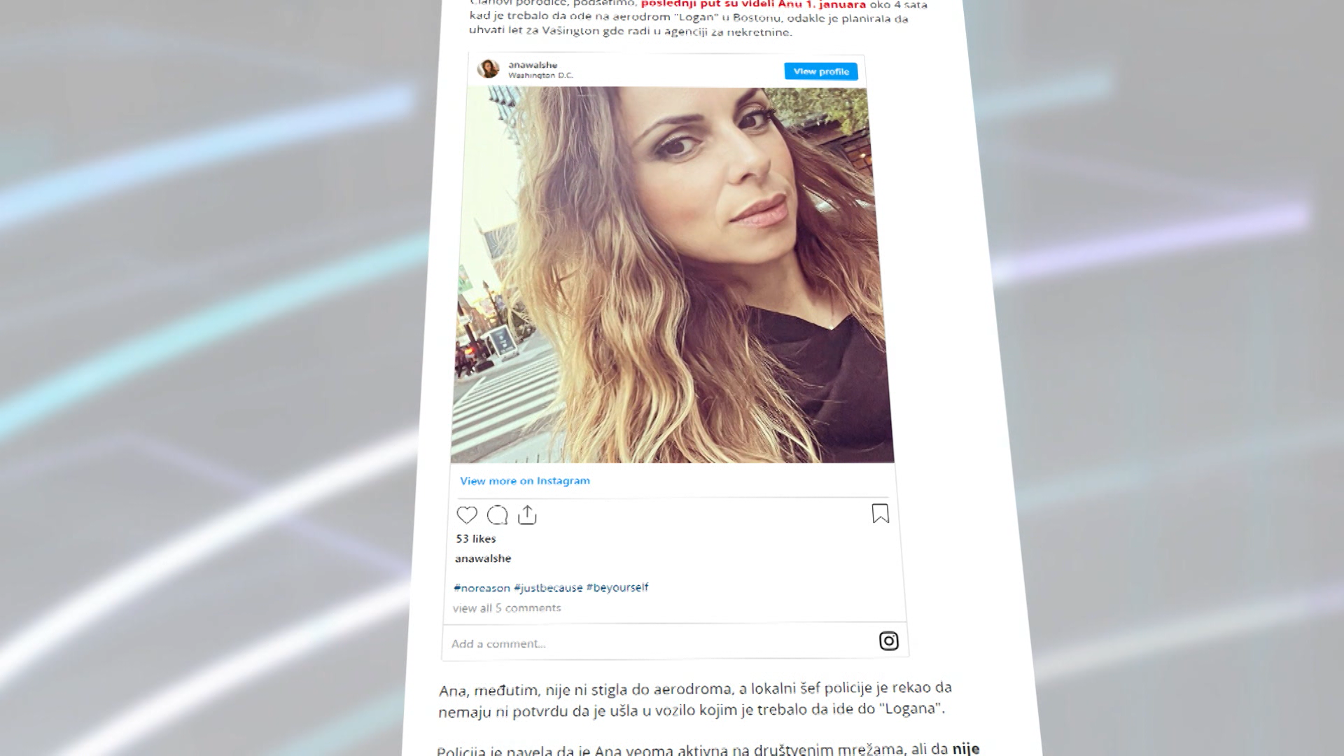 Ponašanje supruga Ane Volš, nakon nestanka, je ponašanje ubice ...